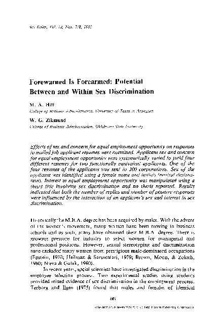 (PDF) Forewarned is forearmed: Potential between and within sex discrimination