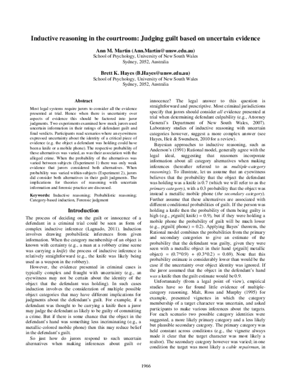 (PDF) Inductive reasoning in the courtroom: Judging guilt based on ...
