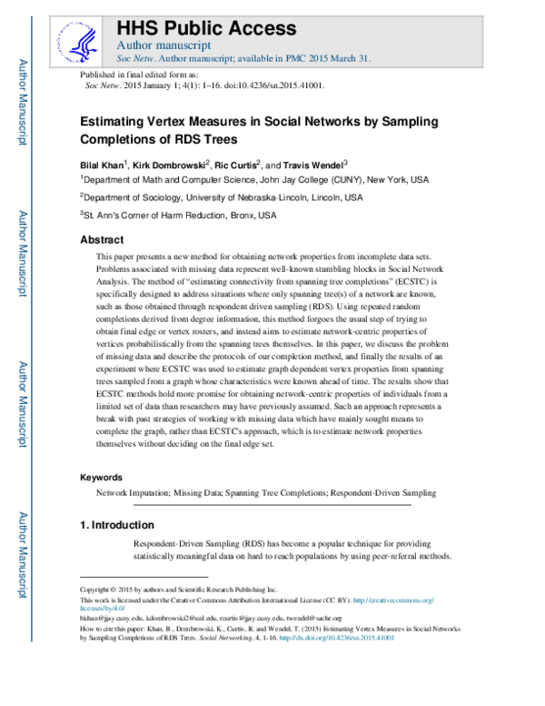 (PDF) Estimating Vertex Measures in Social Networks by Sampling ...
