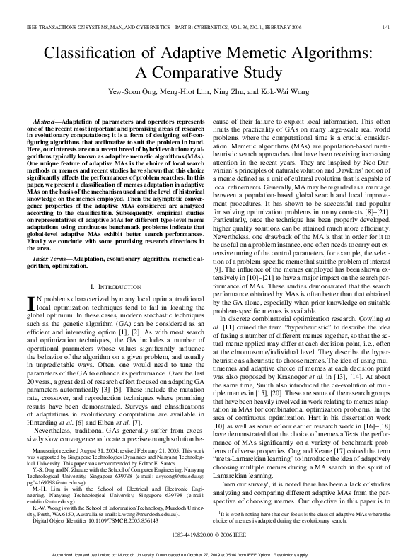 (PDF) Classification of adaptive memetic algorithms: a comparative study