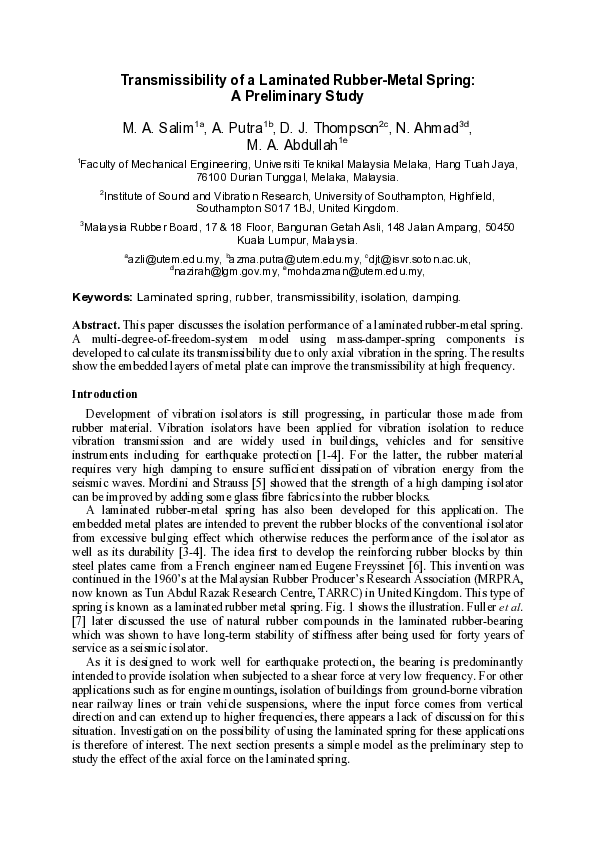 (PDF) Transmissibility of a Laminated Rubber-Metal Spring: A ...