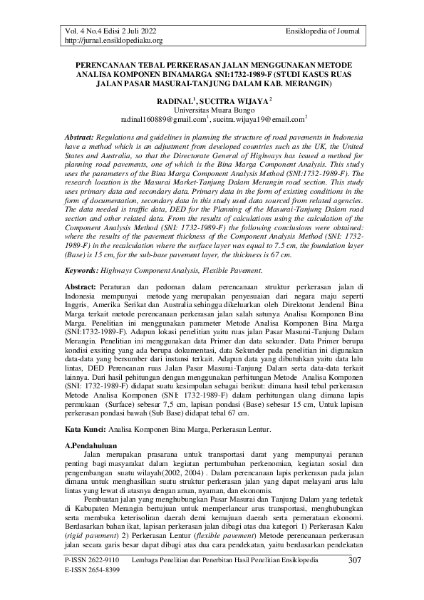 (PDF) Perencanaan Tebal Perkerasan Jalan Menggunakan Metode Analisa ...