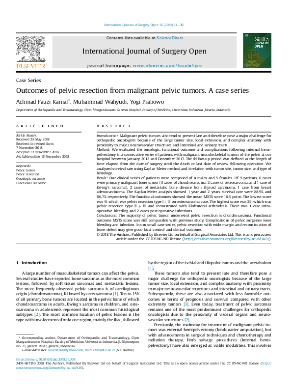 (PDF) Outcomes for pelvic tumors treated by pelvic resection. Case series