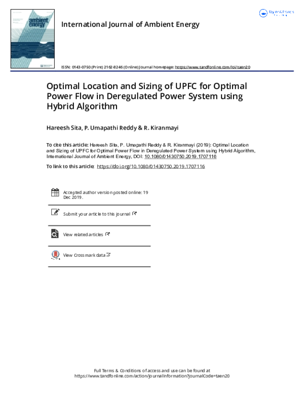 Pdf Optimal Location And Sizing Of Upfc For Optimal Power Flow In A Deregulated Power System