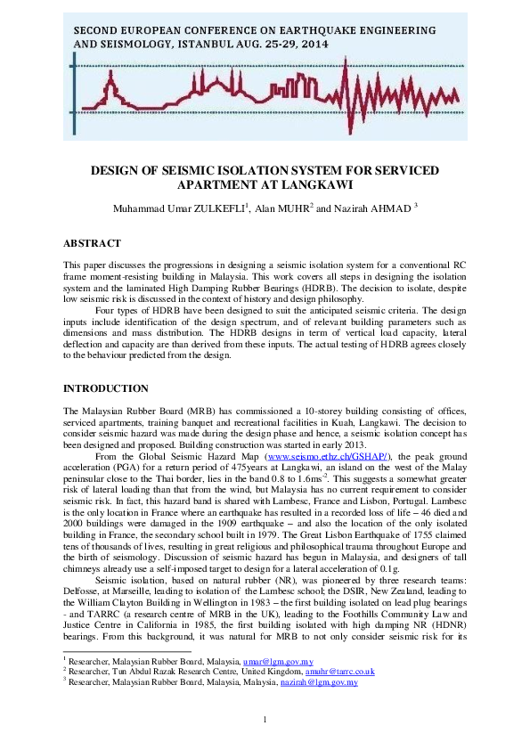 (PDF) Seismic Isolation System Design in Malaysia