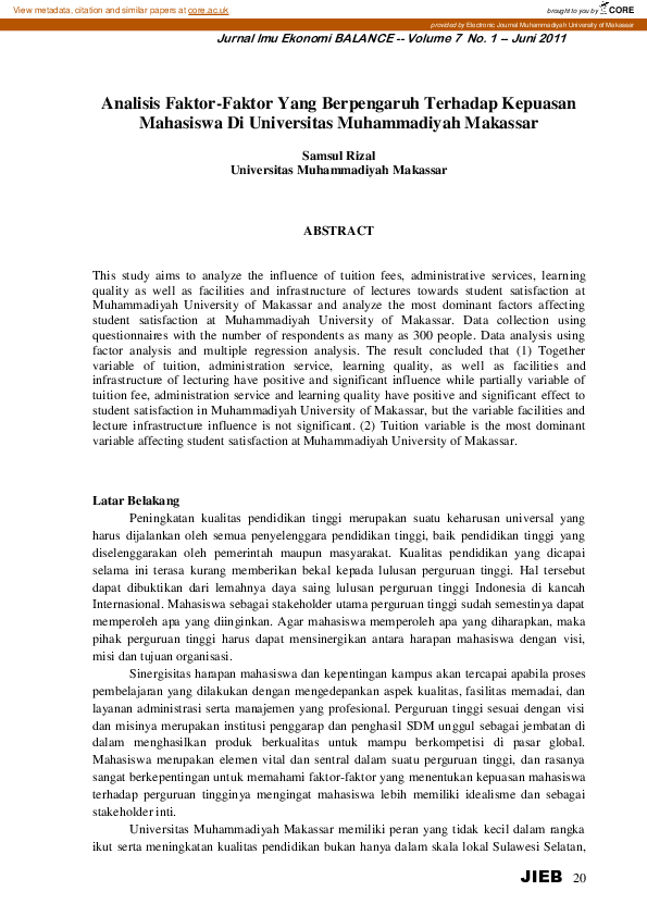 (PDF) Analisis Faktor-Faktor Yang Berpengaruh Terhadap Kepuasan Mahasiswa DI Universitas ...