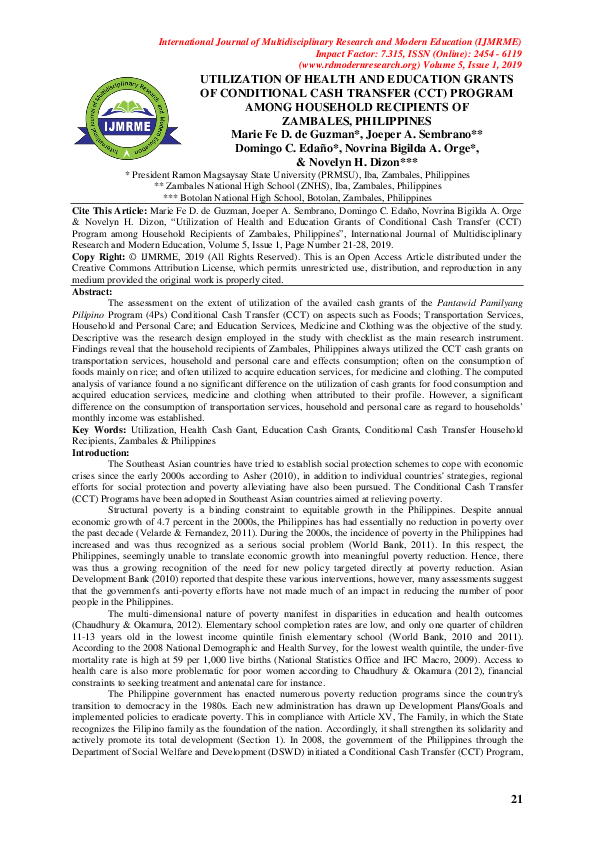 (PDF) Utilization of Health and Education Grants of Conditional Cash ...