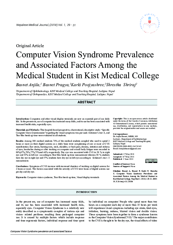 (PDF) Computer Vision Syndrome Prevalence and Associated Factors Among ...