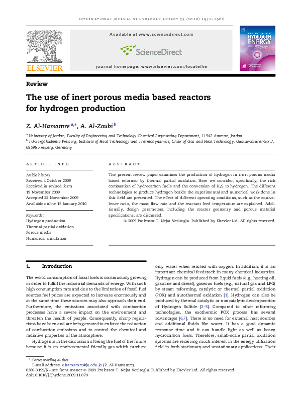 (PDF) The use of inert porous media based reactors for hydrogen production