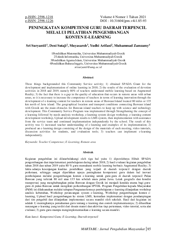 (PDF) Peningkatan Kompetensi Guru Daerah Terpencil Melalui Pelatihan Pengembangan Konten E-Learning