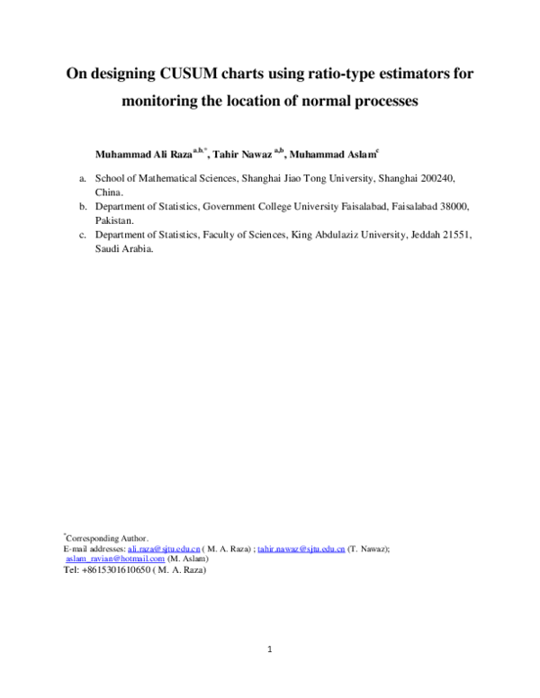 (PDF) CUSUM Charts using Ratio-Type Estimators for Monitoring Process Location