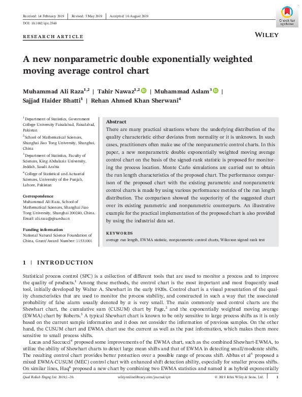 (PDF) A new nonparametric double exponentially weighted moving average control chart