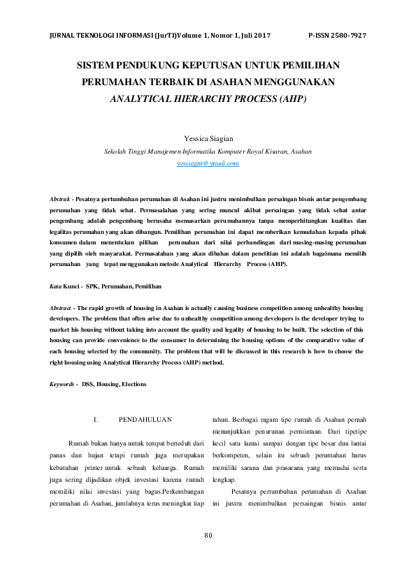 (PDF) Sistem Pendukung Keputusan Untuk Pemilihan Perumahan Terbaik DI Asahan Menggunakan ...