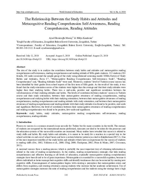 (PDF) The Relationship Between the Study Habits and Attitudes and Metacognitive Reading ...
