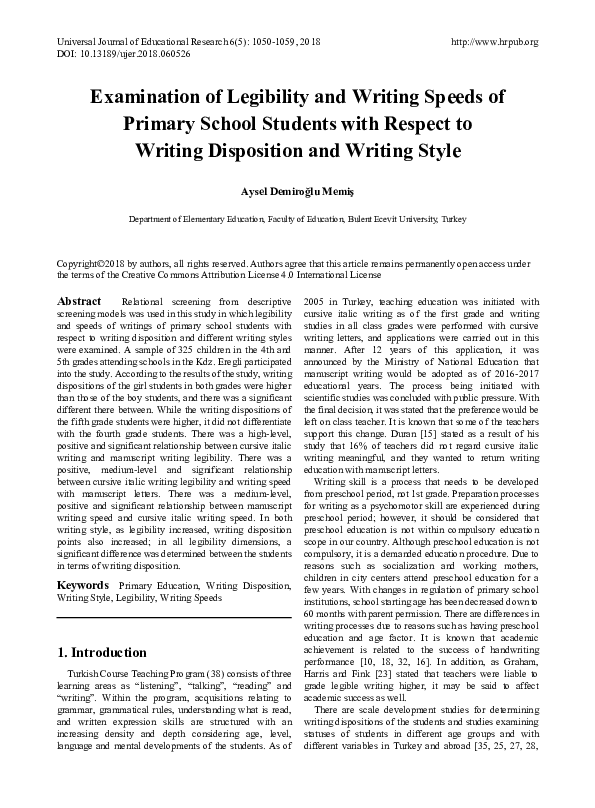 (PDF) Examination of Legibility and Writing Speeds of Primary School ...
