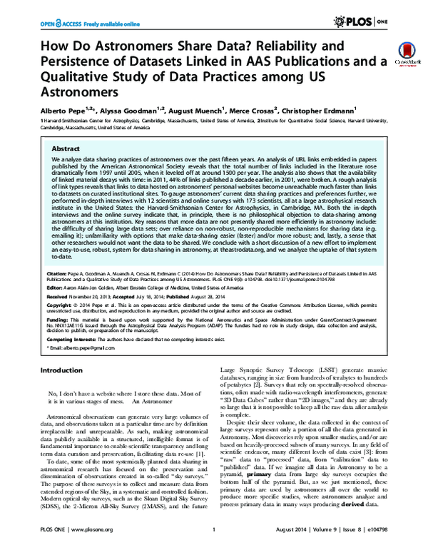 (PDF) How do astronomers share data? Reliability and persistence of ...