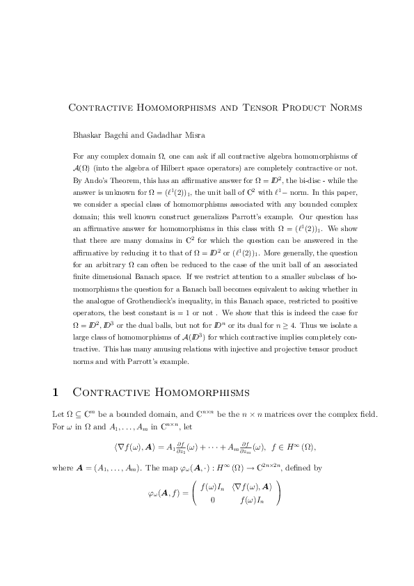 (PDF) Contractive homomorphisms and tensor product norms