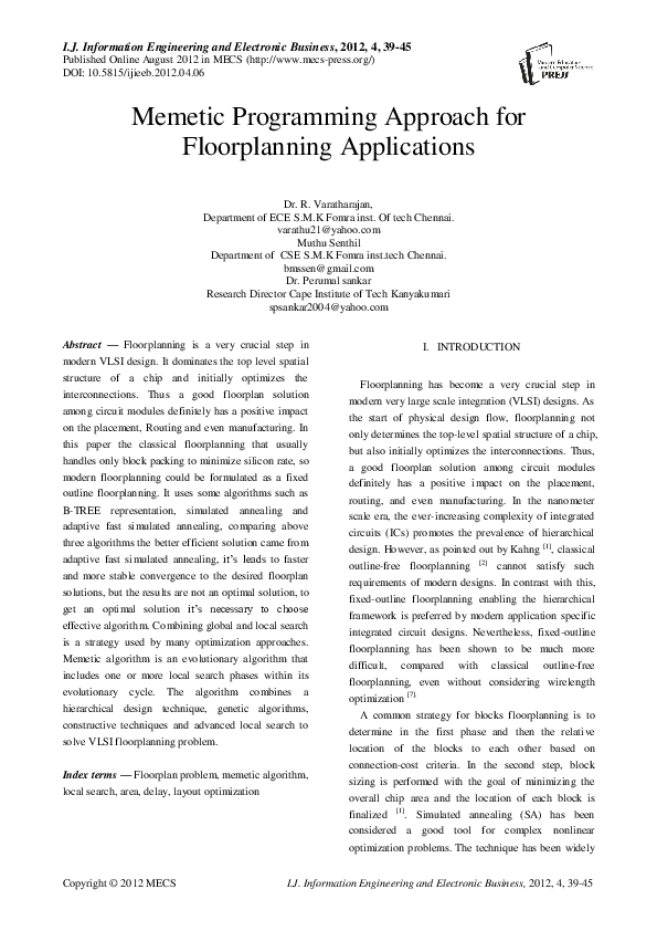 (PDF) Memetic Programming Approach for Floorplanning Applications