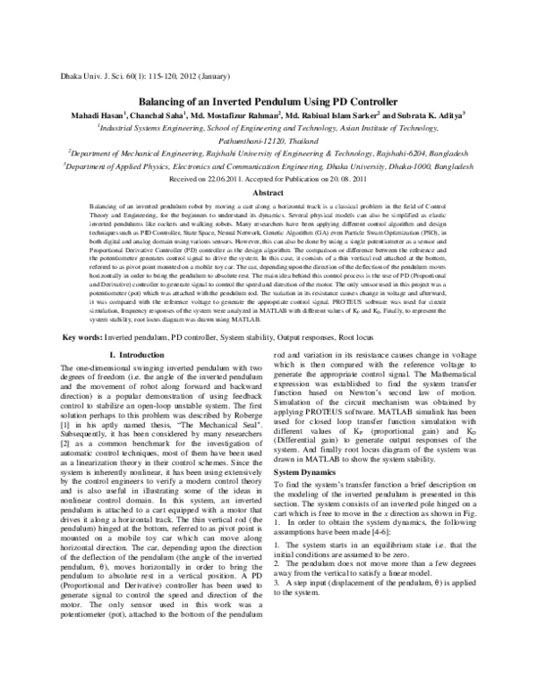 (PDF) Balancing of an Inverted Pendulum Using PD Controller