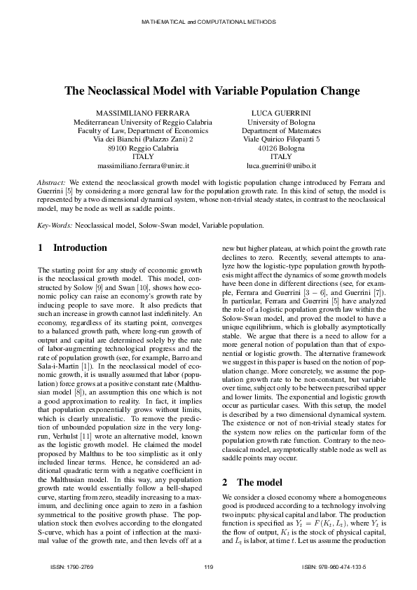 (PDF) The neoclassical model with variable population change