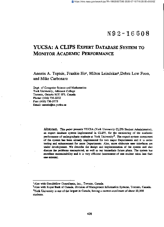 (PDF) YUCSA: A CLIPS expert database system to monitor academic performance