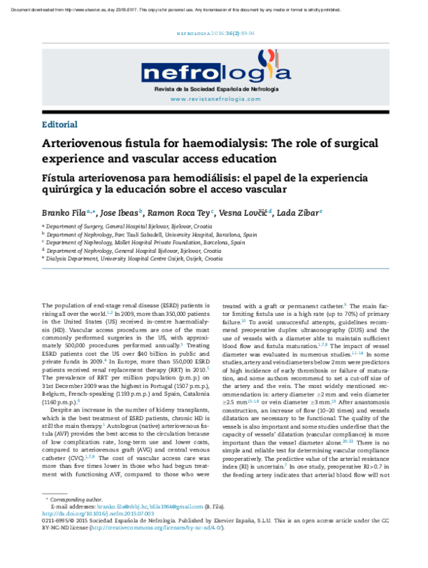 (PDF) Arteriovenous fistula for haemodialysis: The role of surgical ...