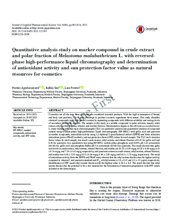 (PDF) Quantitative analysis study on marker compound in crude extract and polar fraction of ...
