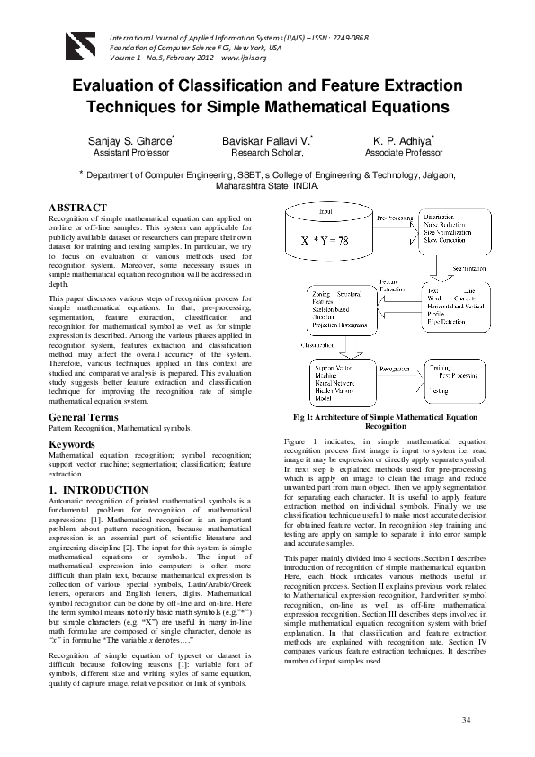 Pdf Evaluation Of Classification And Feature Extraction Techniques