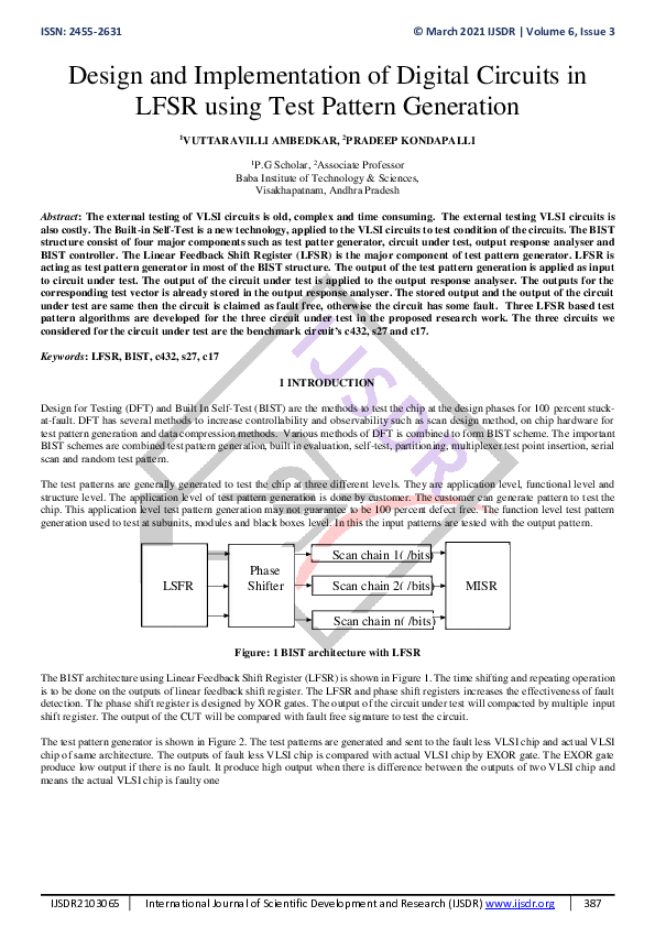 Pdf Design And Implementation Of Digital Circuits In Lfsr Using Test Pattern Generation