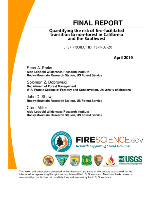 (PDF) Quantifying the risk of fire-facilitated transition to non-forest ...