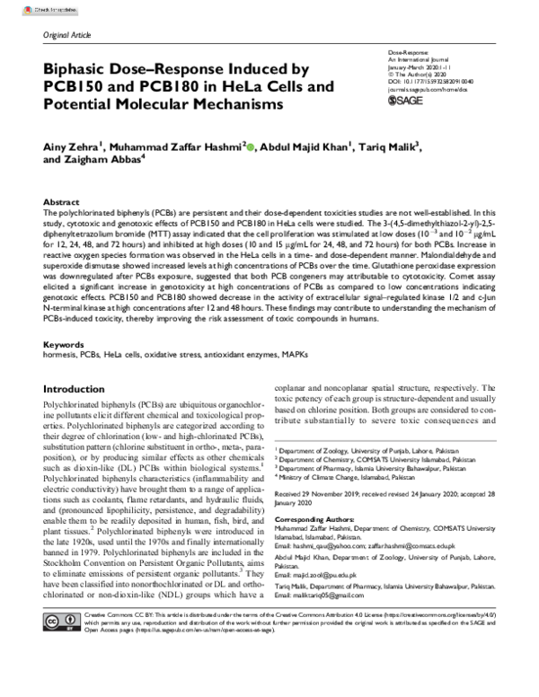 (PDF) Biphasic Dose–Response Induced by PCB150 and PCB180 in HeLa Cells ...
