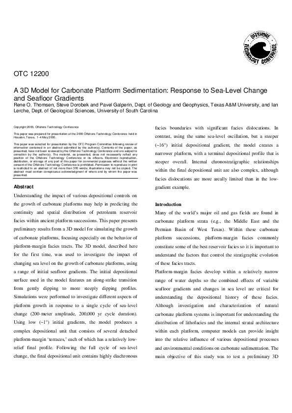 (PDF) A 3D Model for Carbonate Platform Sedimentation: Response to Sea ...