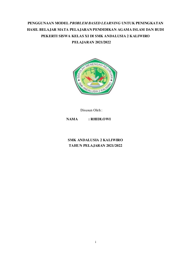 (PDF) PENGGUNAAN MODEL PROBLEM BASED LEARNING UNTUK PENINGKATAN HASIL BELAJAR MATA PELAJARAN ...