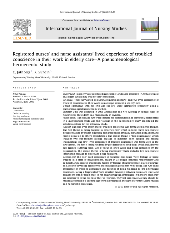 (PDF) Registered nurses' and nurse assistants' lived experience of ...
