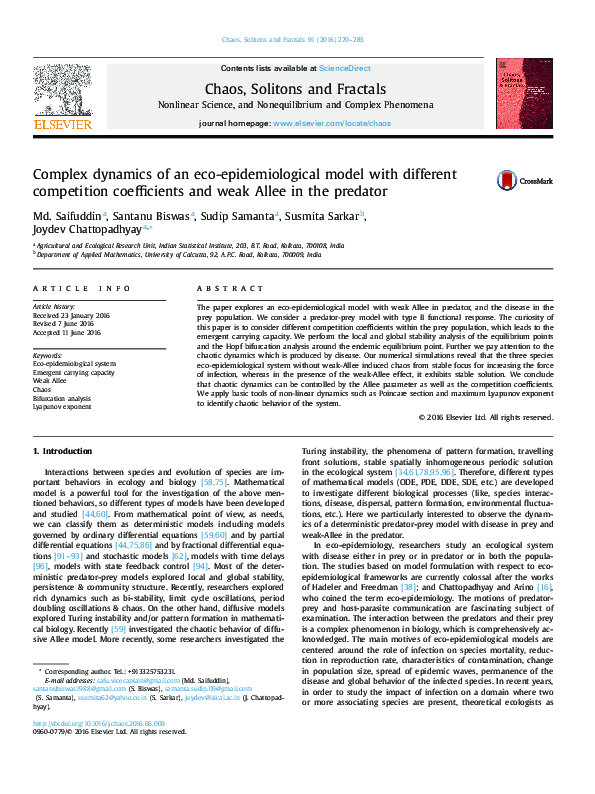 (PDF) Complex dynamics of an eco-epidemiological model with different ...