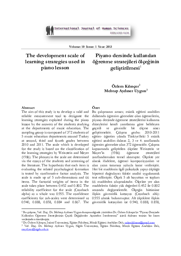 (PDF) The development scale of learning strategies used in piano lesson ...