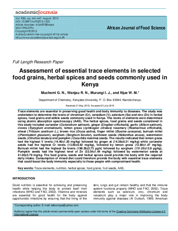 (PDF) Assessment of essential trace elements in selected food grains ...