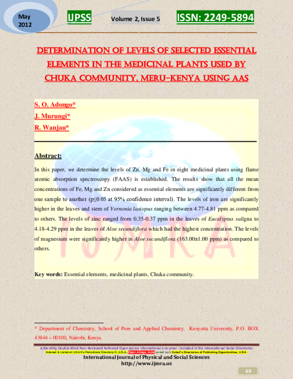 (PDF) Determination of levels of selected essential elements in the ...