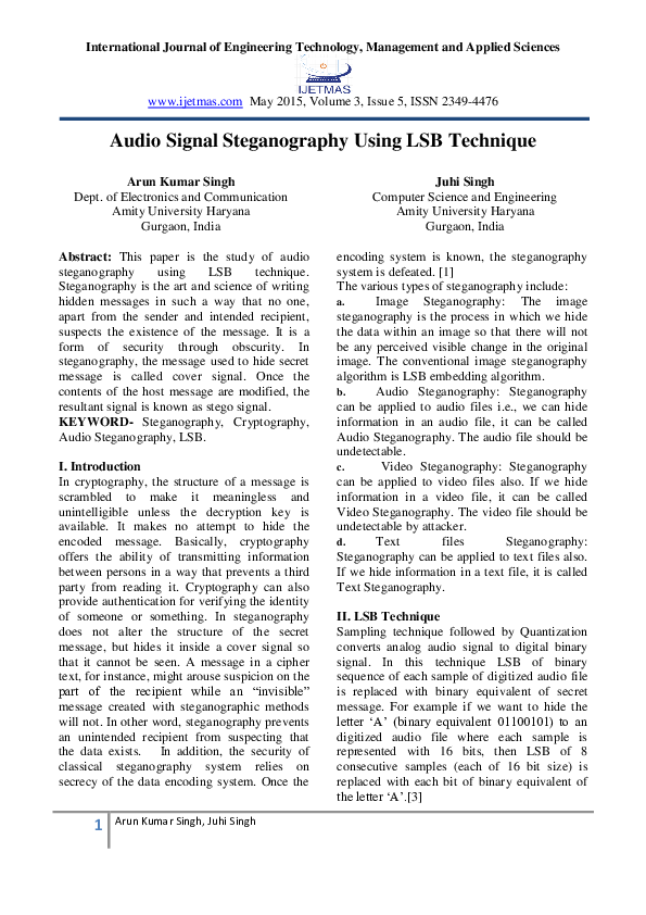 (PDF) Arun Audio Signal Steganography Using LSB Technique