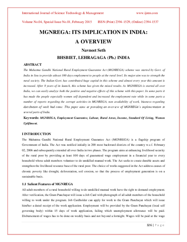 (PDF) Mgnrega: Its Implication in India: A Overview