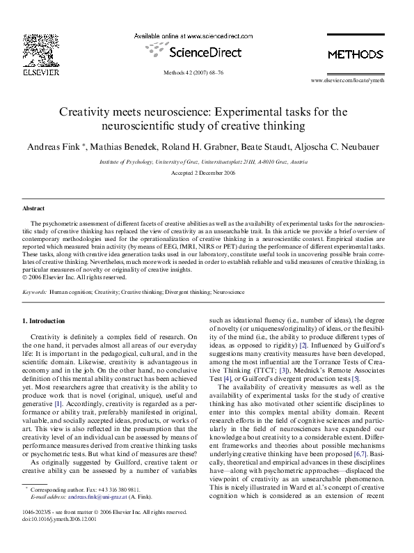 (PDF) Creativity meets neuroscience: Experimental tasks for the ...