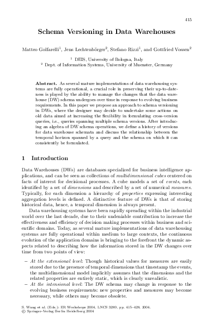 (PDF) Schema Versioning in Data Warehouses