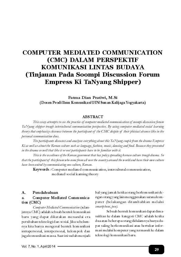 (PDF) COMPUTER MEDIATED COMMUNICATION (CMC) DALAM PERSPEKTIF KOMUNIKASI LINTAS BUDAYA (Tinjauan ...