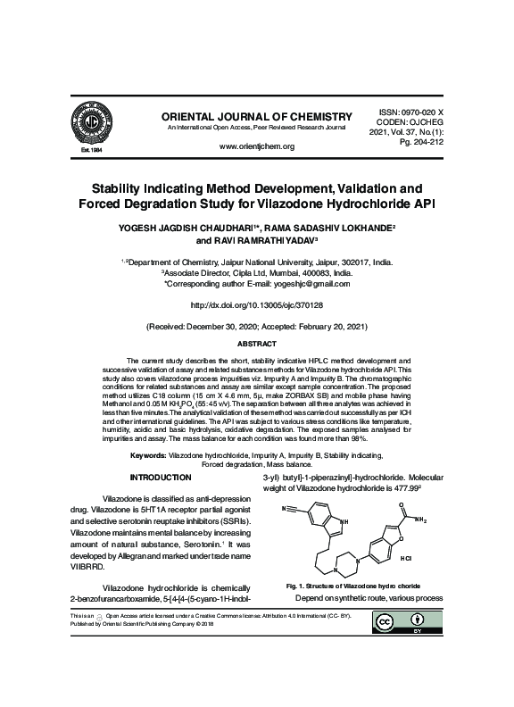 (PDF) Stability Indicating Method Development, Validation and Forced Degradation Study for ...