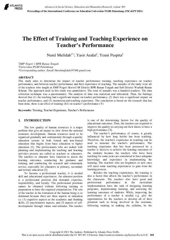 (PDF) The Effect of Training and Teaching Experience on Teacher’s Performance