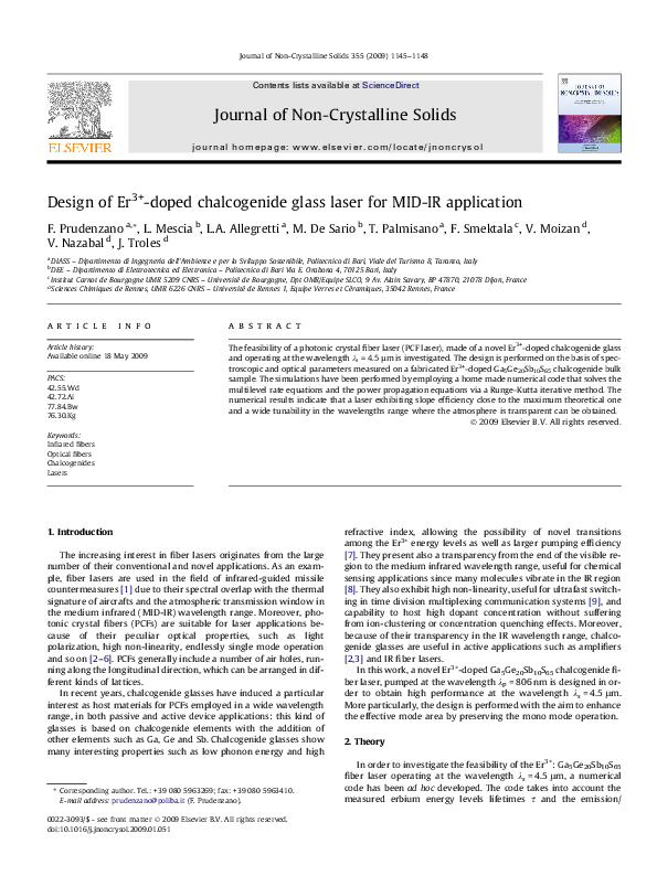 (PDF) Design of Er3+-doped chalcogenide glass laser for MID-IR application