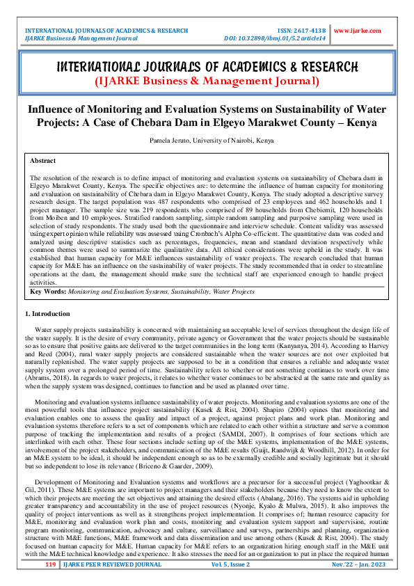 (PDF) Influence of Monitoring and Evaluation Systems on Sustainability ...