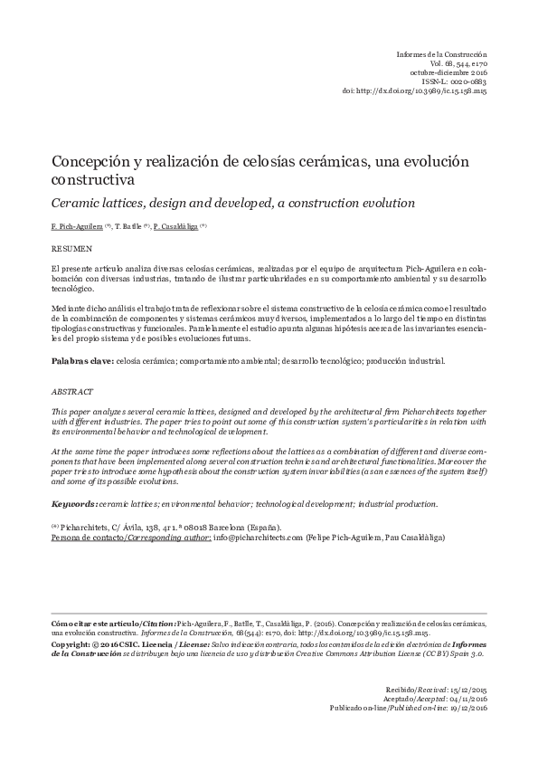 (PDF) Concepción y realización de celosías cerámicas, una evolución constructiva