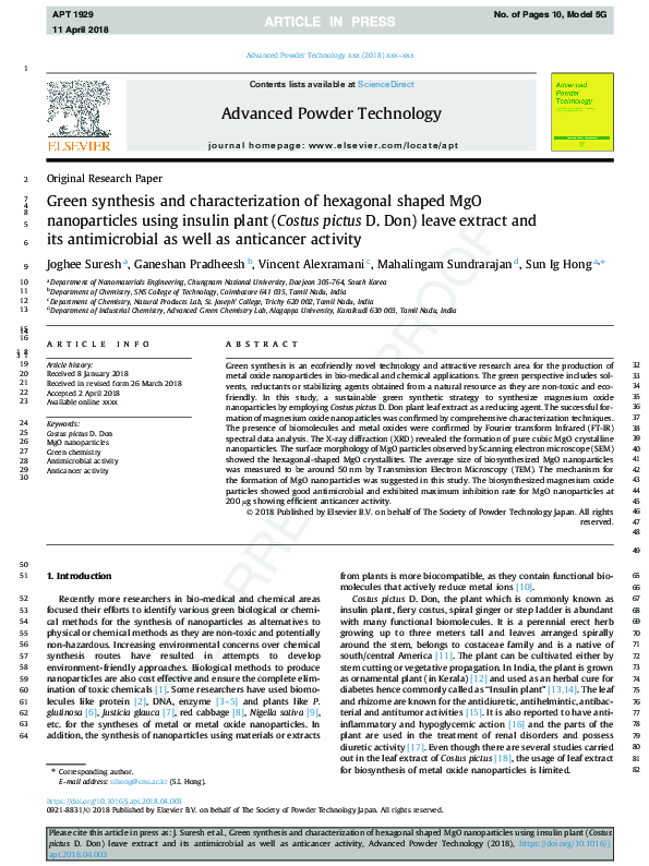 (PDF) Green synthesis and characterization of hexagonal shaped MgO ...