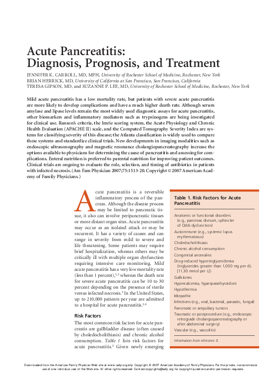 (PDF) Acute pancreatitis: diagnosis, prognosis, and treatment